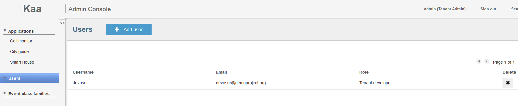 User management · Kaa